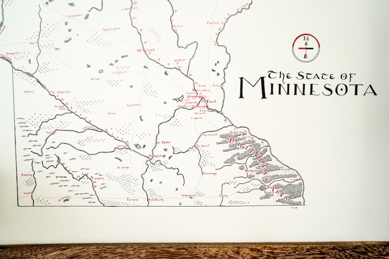 Minnesota Map Hand Drawn Fantasy Map for Home Decor - Etsy