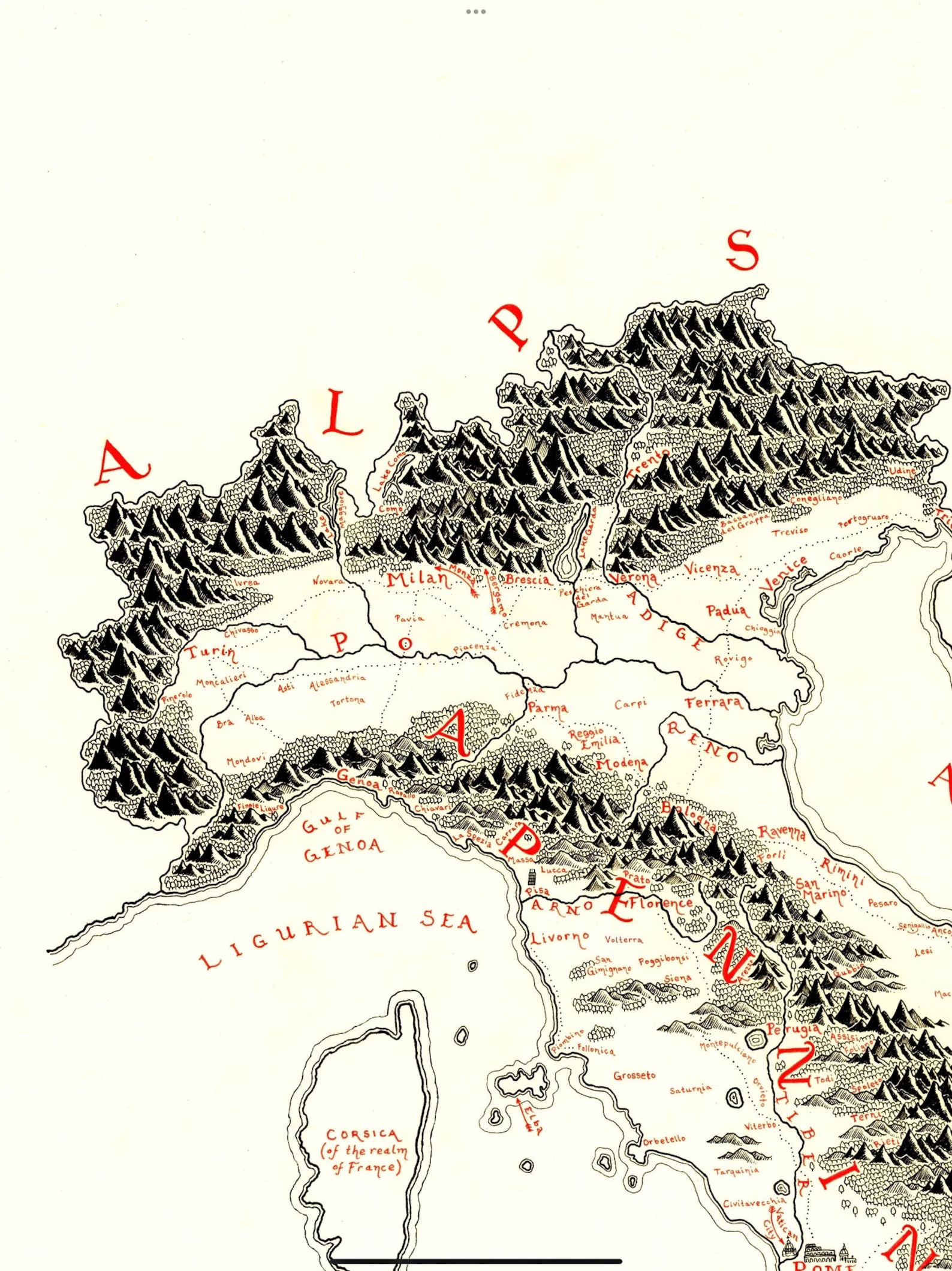 Italy Map Hand Drawn Fantasy Map for Home Decor - Etsy