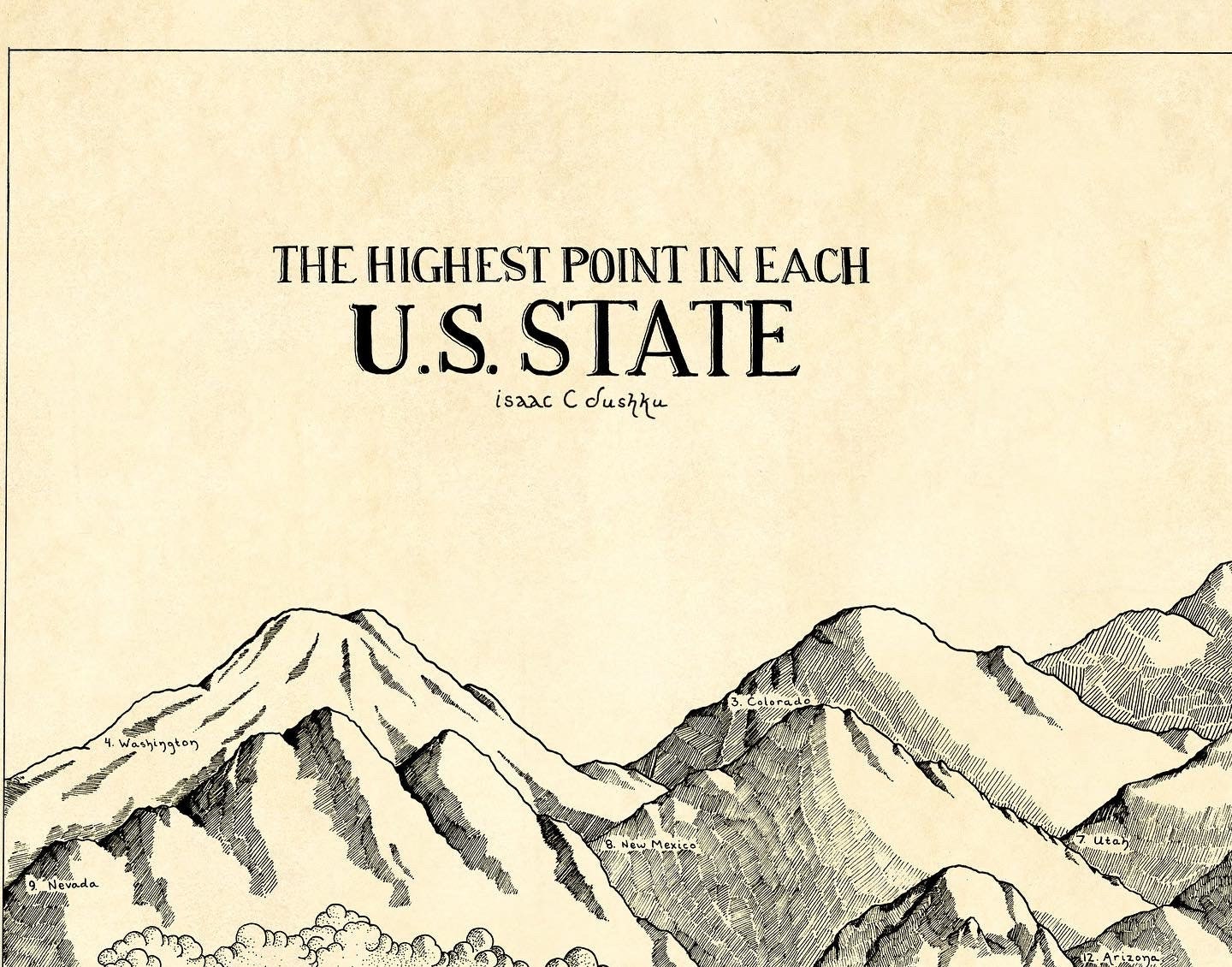 Highest Mountains in Each US State Map, Highpoints Map - Etsy