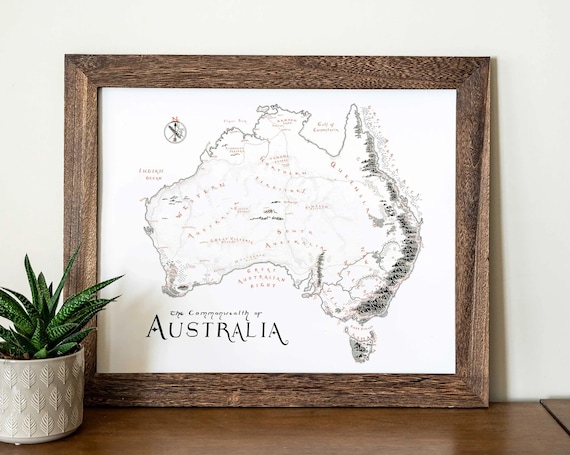 Australia Map Hand Drawn Fantasy Map for Home Decor - Etsy