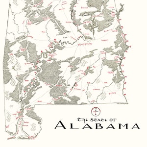Alabama Map Hand Drawn Fantasy Map for Home Decor - Etsy