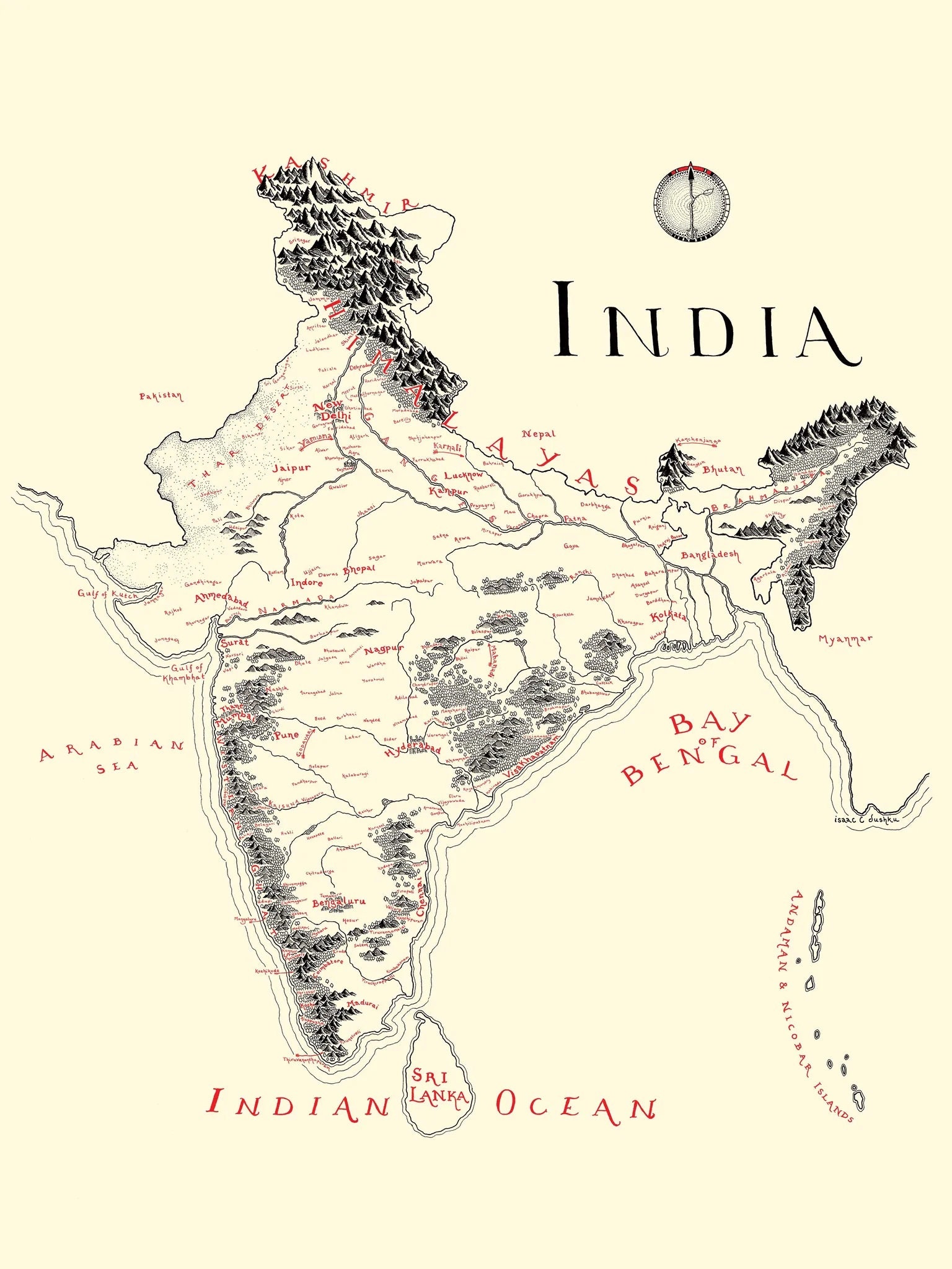 India Map Hand Drawn Fantasy Map for Home Decor - Etsy