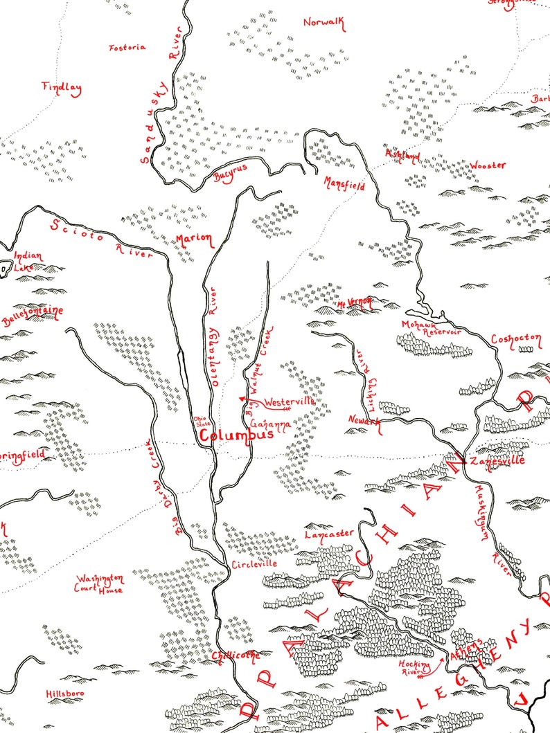 Ohio Map Hand Drawn Fantasy Map for Home Decor - Etsy