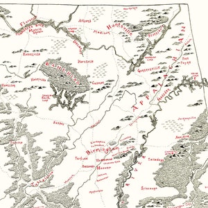 Alabama Map Hand Drawn Fantasy Map for Home Decor - Etsy