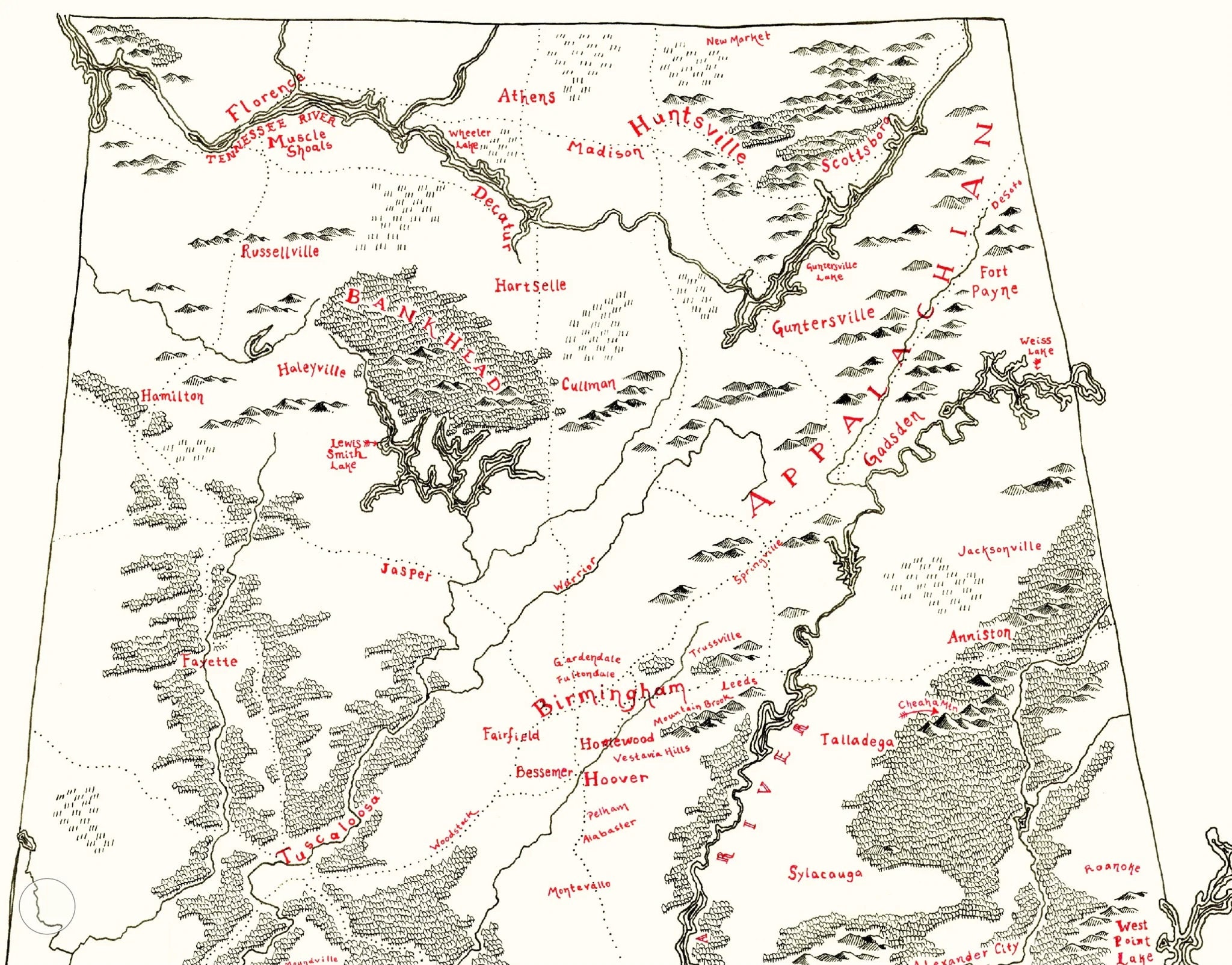 Alabama Map Hand Drawn Fantasy Map for Home Decor - Etsy