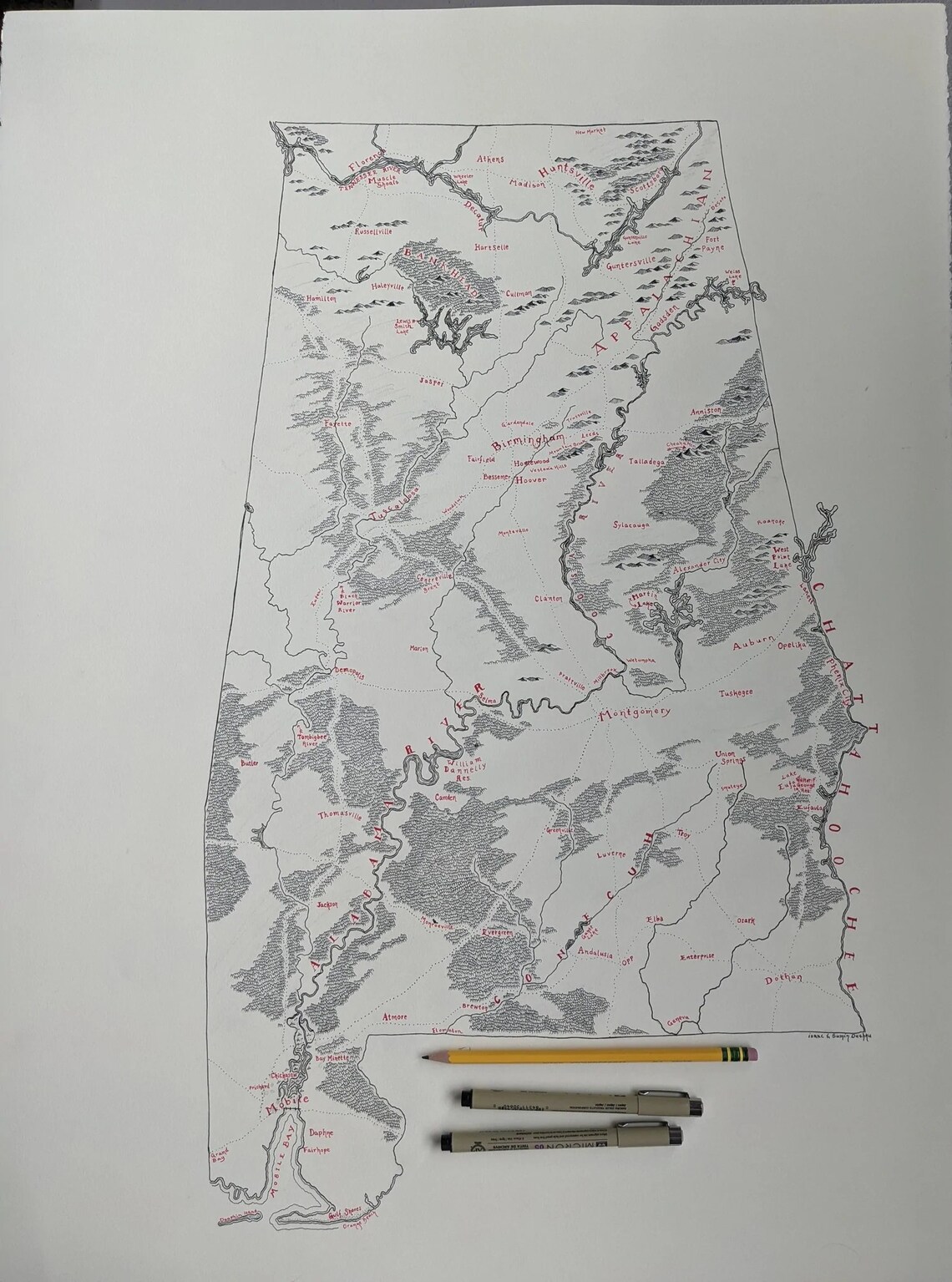 Alabama Map Hand Drawn Fantasy Map for Home Decor - Etsy