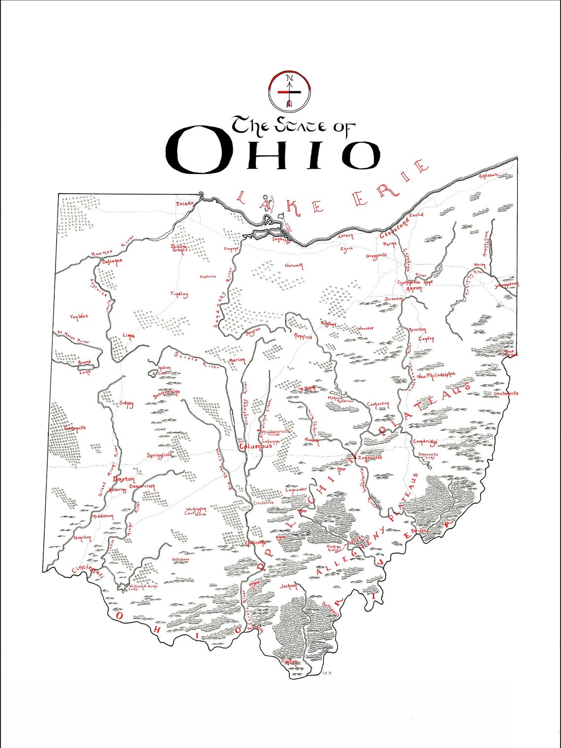 Ohio Map Hand Drawn Fantasy Map for Home Decor - Etsy