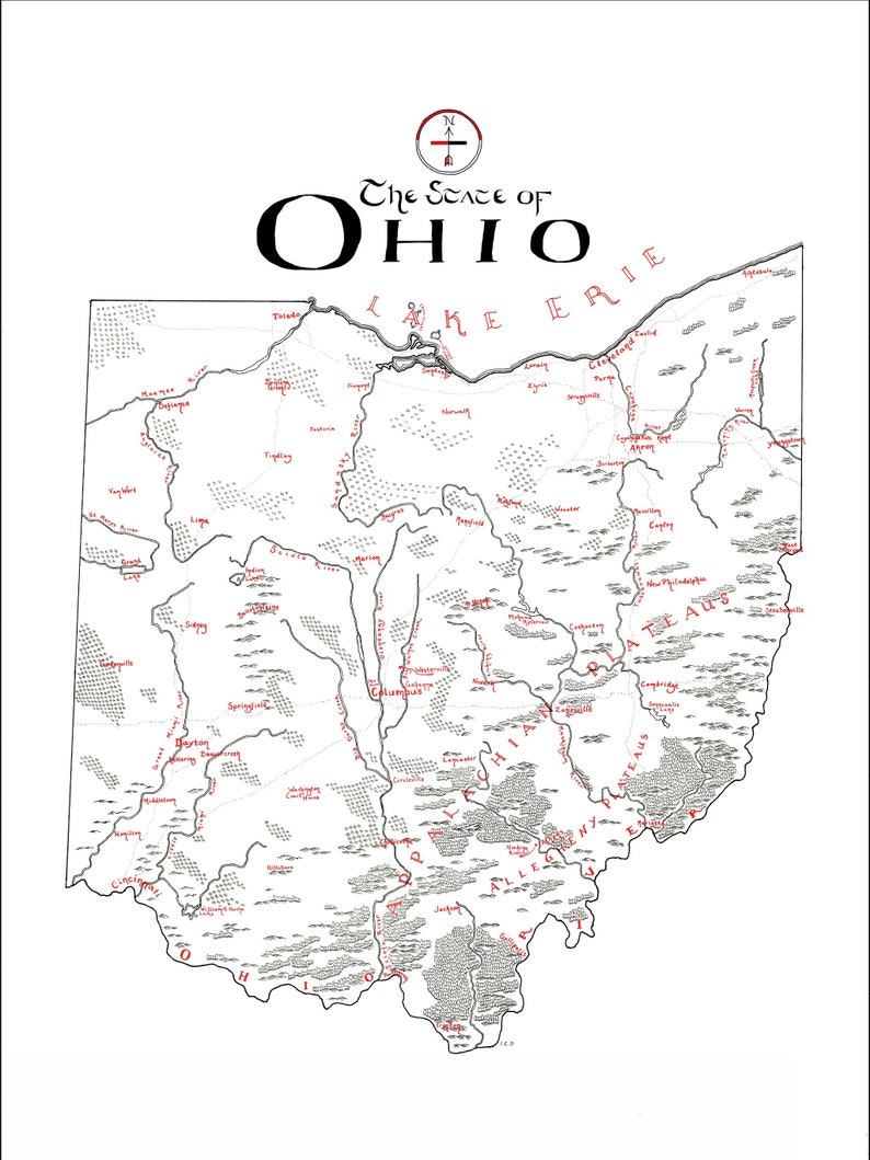 Ohio Map Hand Drawn Fantasy Map for Home Decor - Etsy