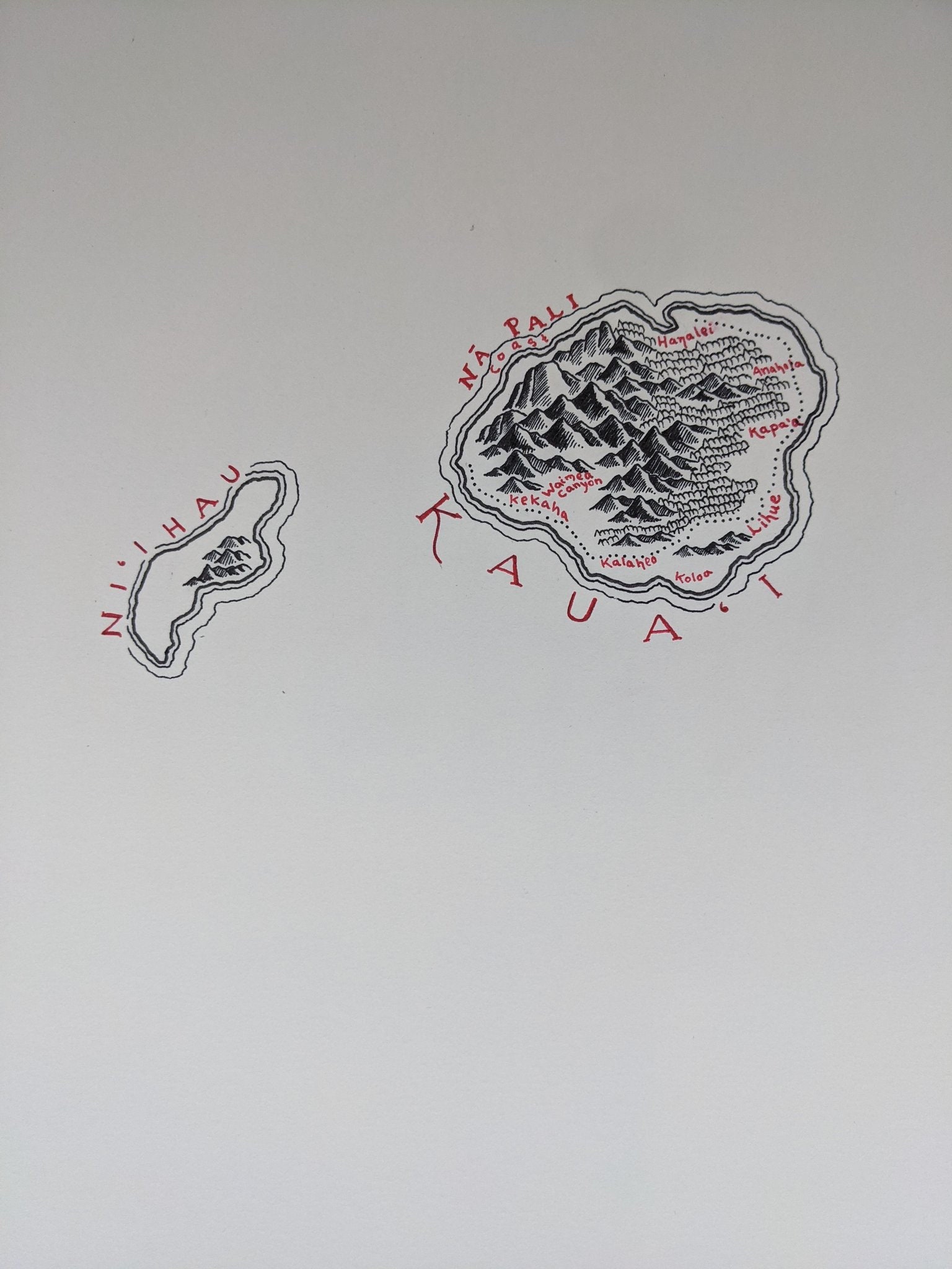 Hawaii Map Hand Drawn Fantasy Map for Home Decor | Etsy