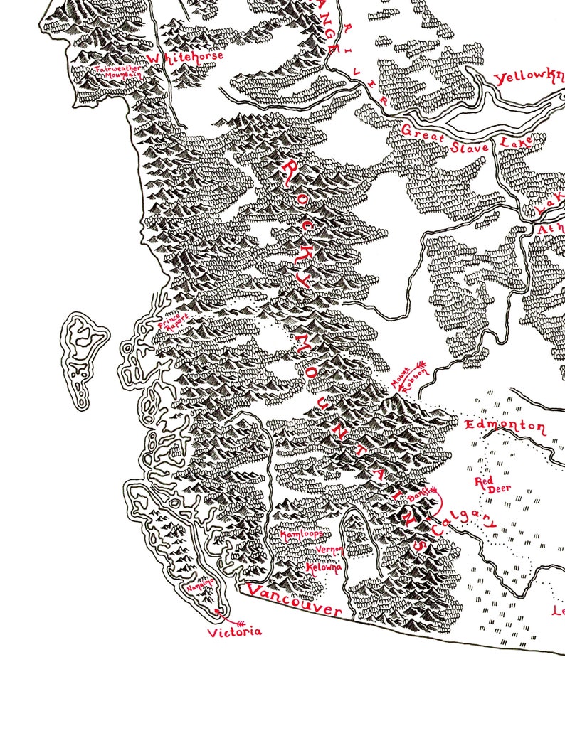 Canada Map Hand Drawn Fantasy Map for Home Decor - Etsy