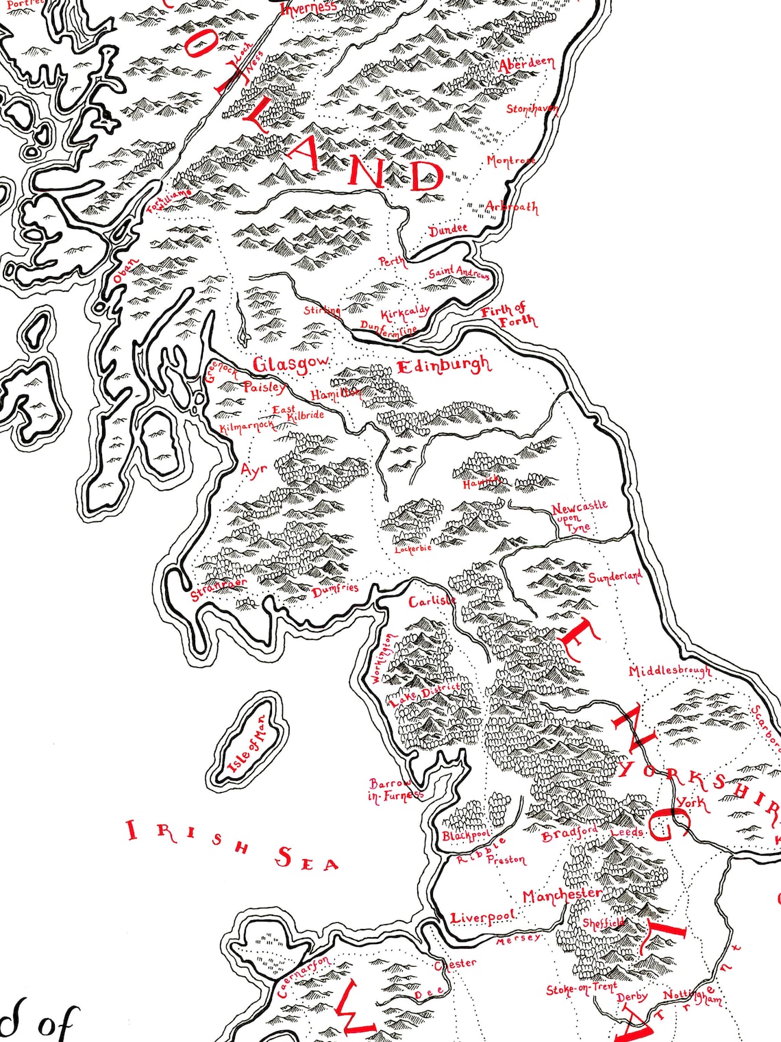 Great Britain Map Hand drawn fantasy Map for Home Decor | Etsy