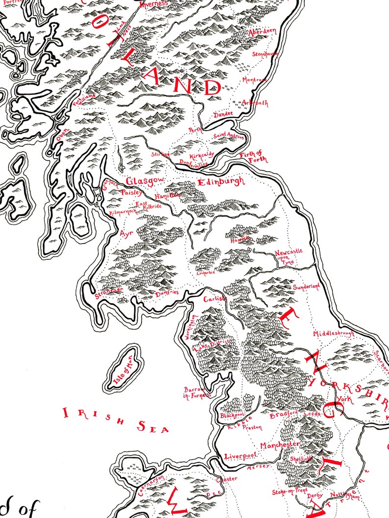 Great Britain Map Hand Drawn Fantasy Map for Home Decor - Etsy