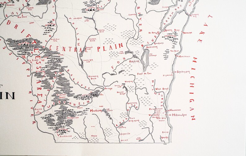 Wisconsin Map Hand Drawn Fantasy Map for Home Decor - Etsy