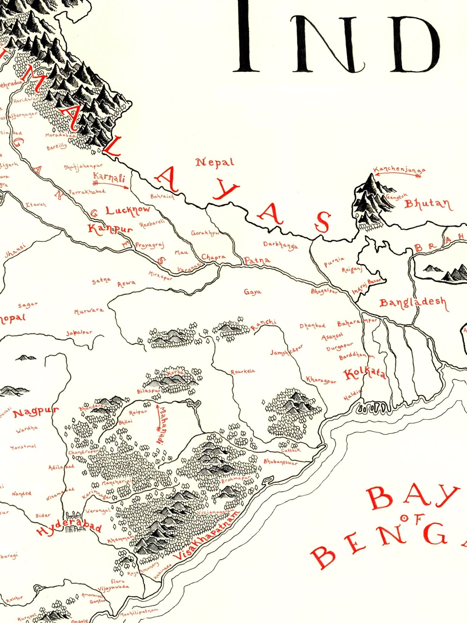 India Map Hand Drawn Fantasy Map for Home Decor - Etsy