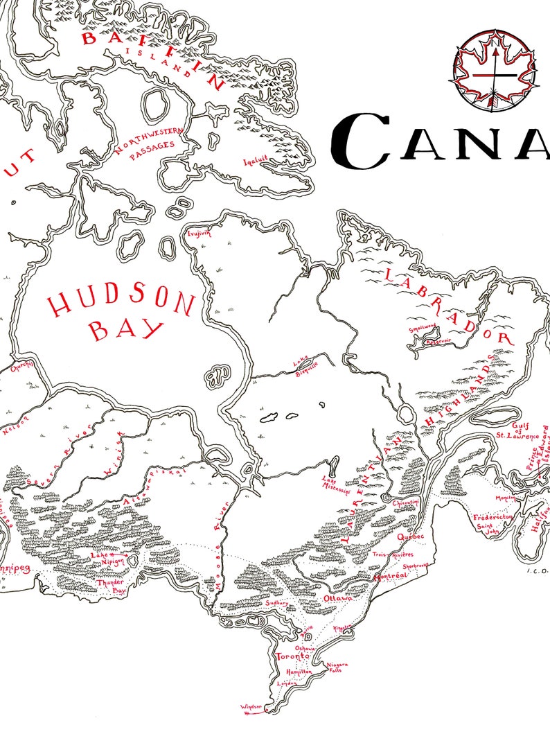 Canada Map Hand Drawn Fantasy Map for Home Decor | Etsy