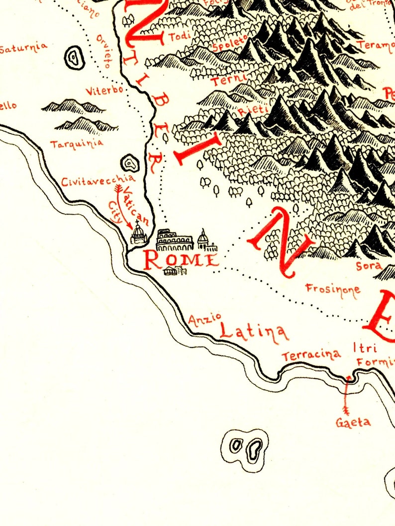 Italy Map Hand Drawn Fantasy Map for Home Decor - Etsy