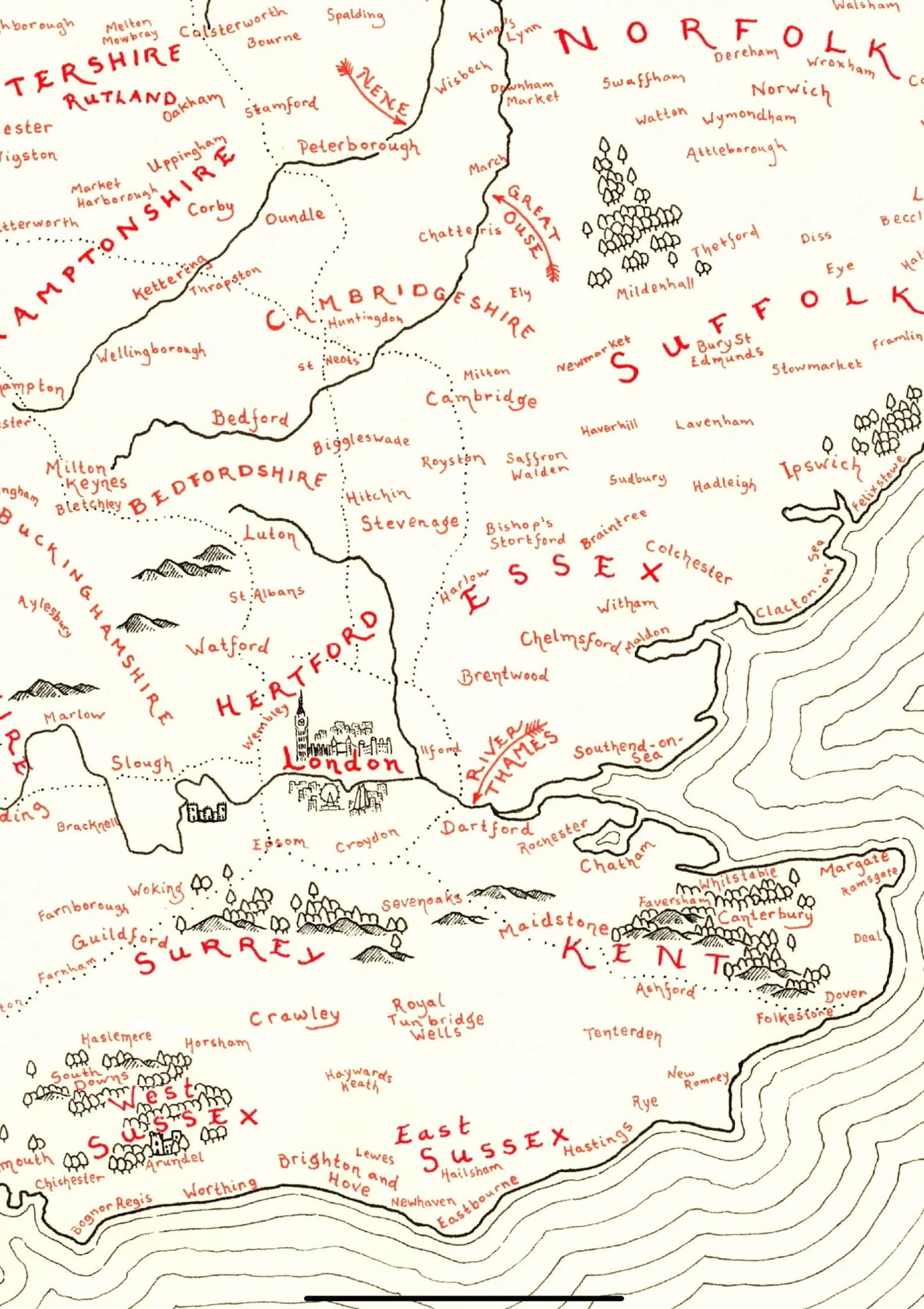 England Map Hand Drawn Fantasy Map for Home Decor - Etsy