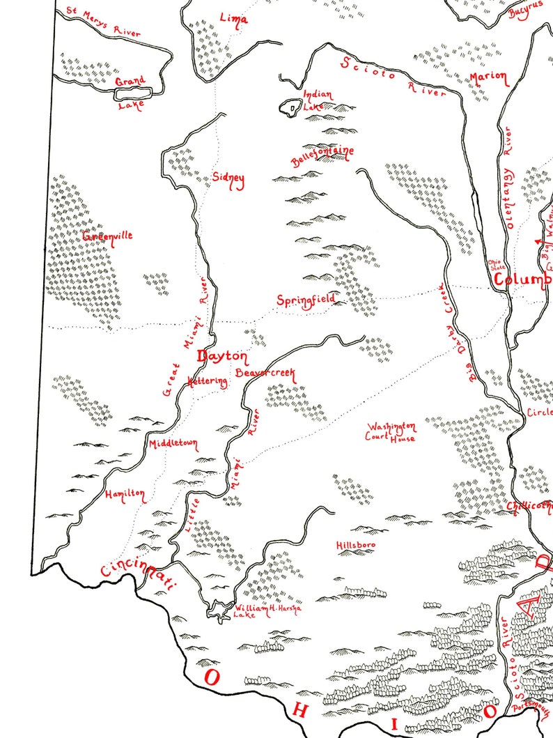 Ohio Map Hand Drawn Fantasy Map for Home Decor - Etsy
