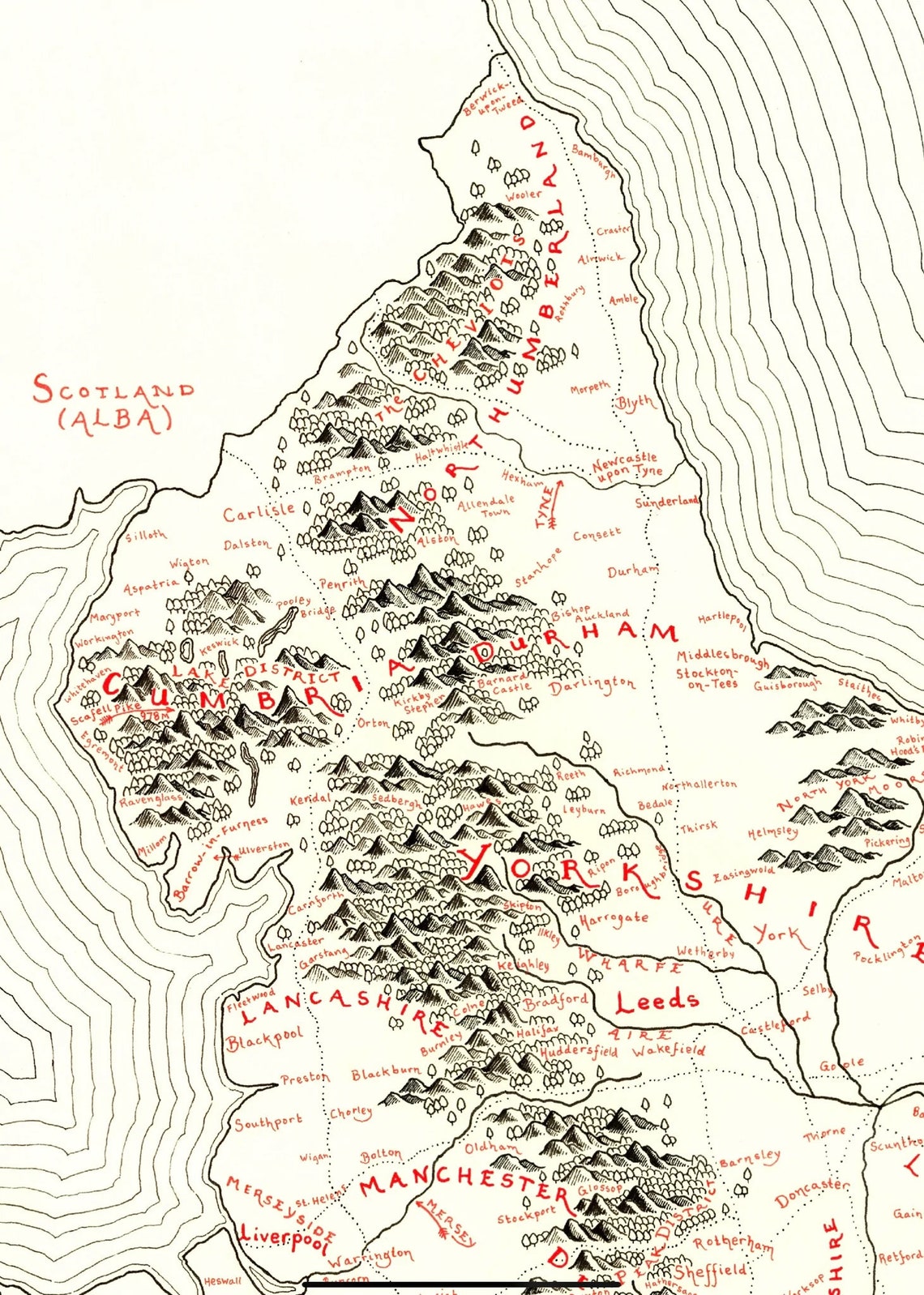 England Map Hand Drawn Fantasy Map for Home Decor - Etsy