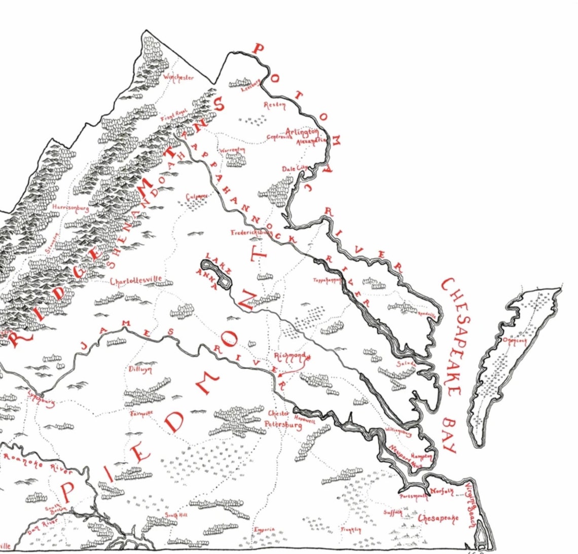 Virginia Map Hand Drawn Fantasy Map for Home Decor | Etsy