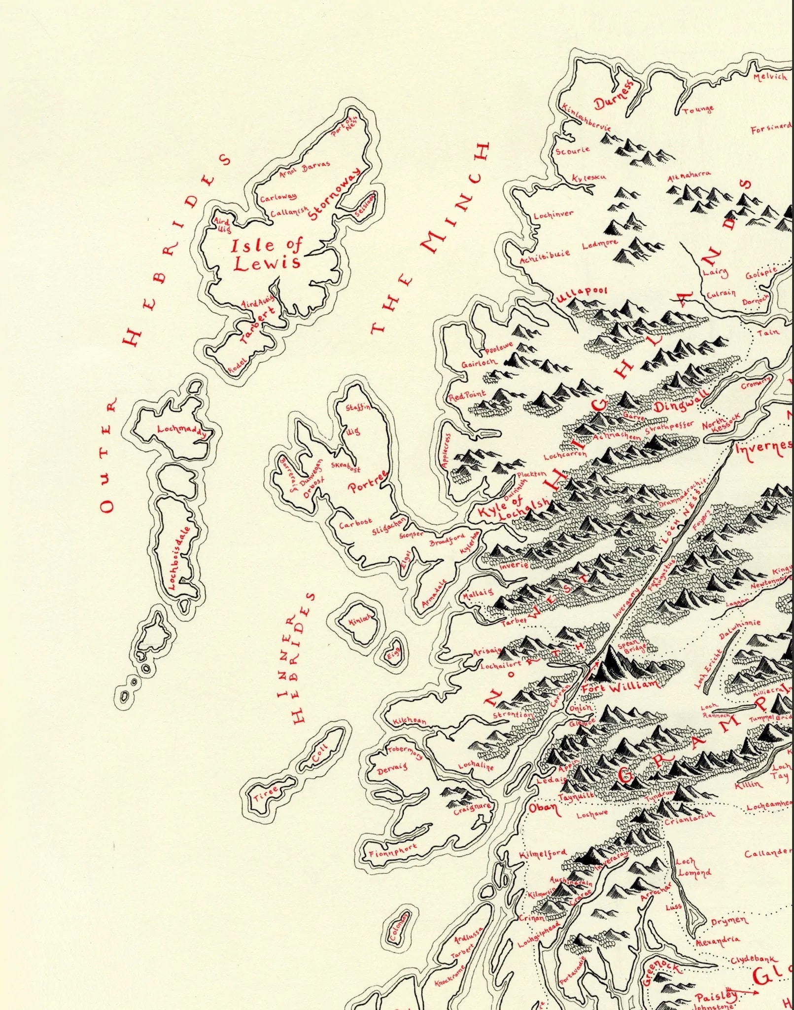 Scotland Map Hand Drawn Fantasy Map for Home Decor - Etsy