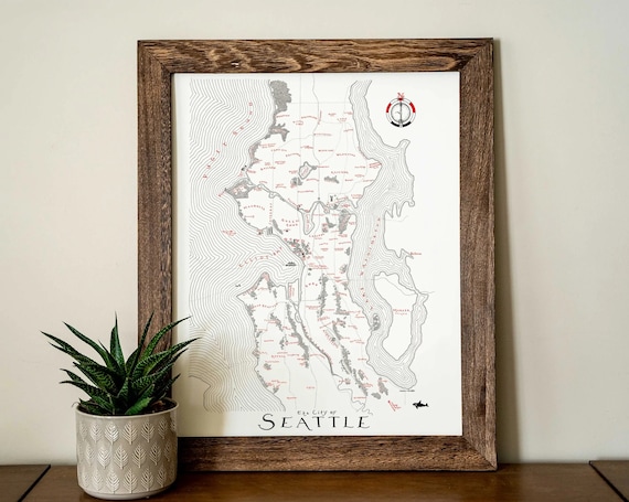 Seattle Map Hand Drawn Fantasy Map for Home Decor - Etsy