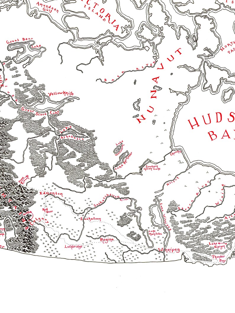 Canada Map Hand Drawn Fantasy Map for Home Decor - Etsy