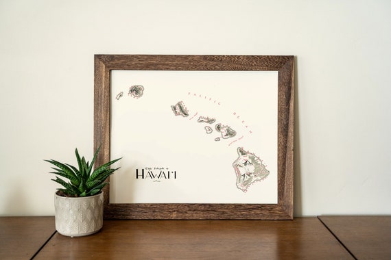 Hawaii Map Hand Drawn Fantasy Map for Home Decor | Etsy