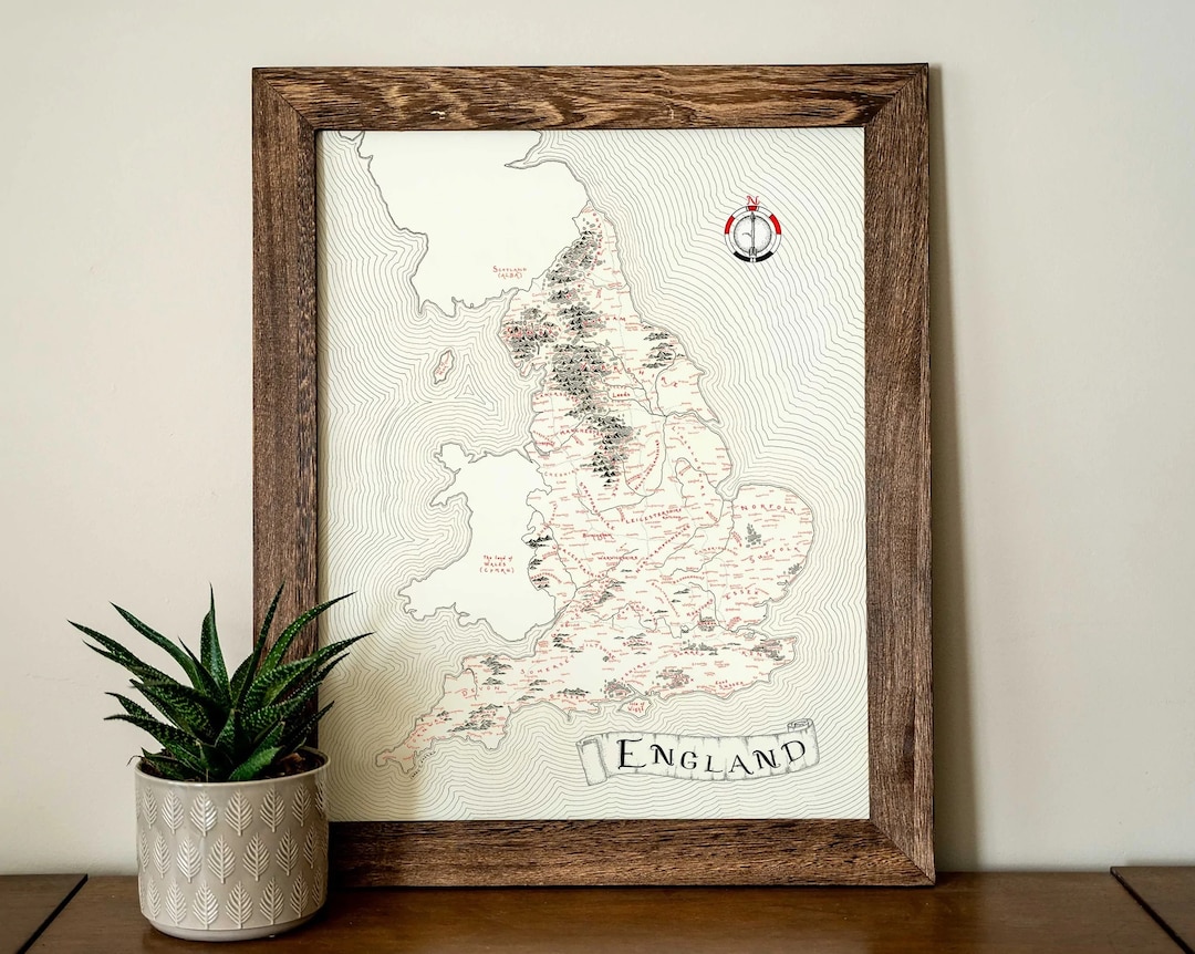 England Map Hand Drawn Fantasy Map for Home Decor - Etsy