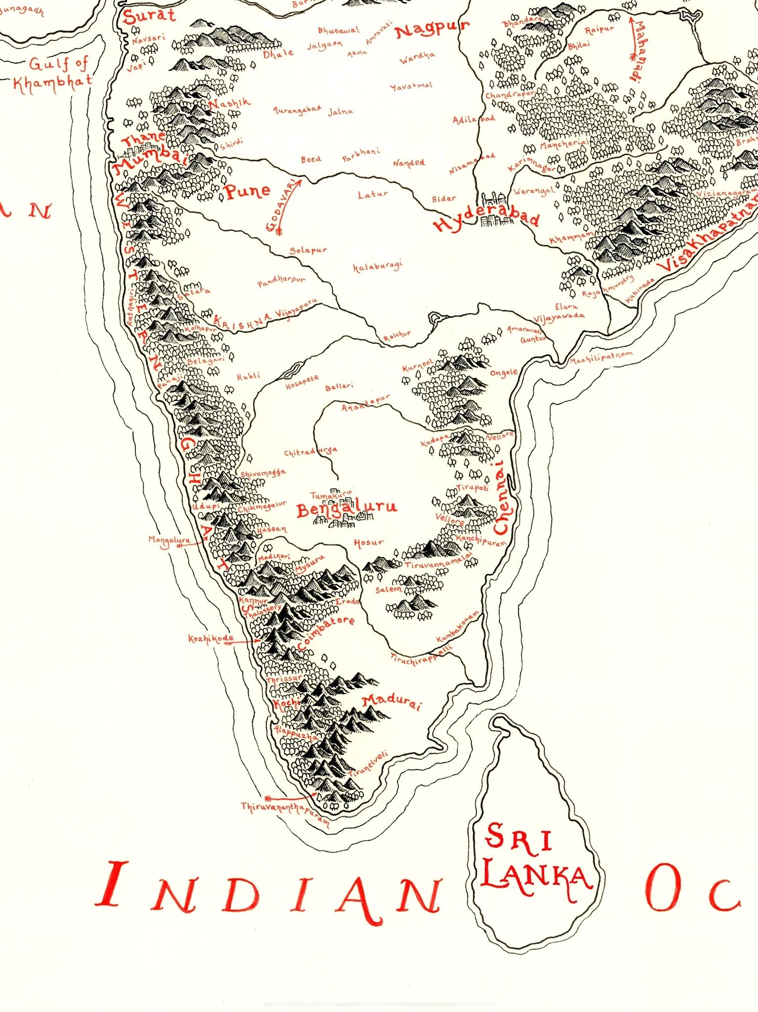 India Map Hand Drawn Fantasy Map for Home Decor - Etsy