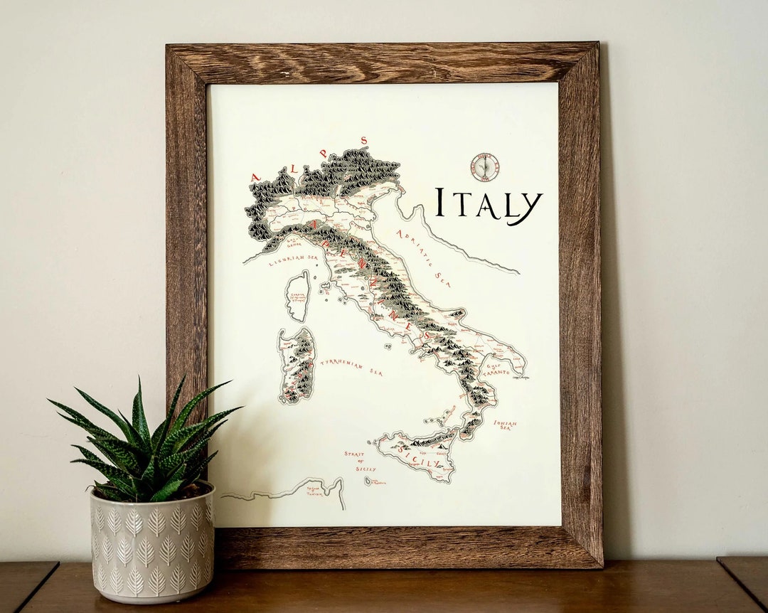 Italy Map Hand Drawn Fantasy Map for Home Decor - Etsy