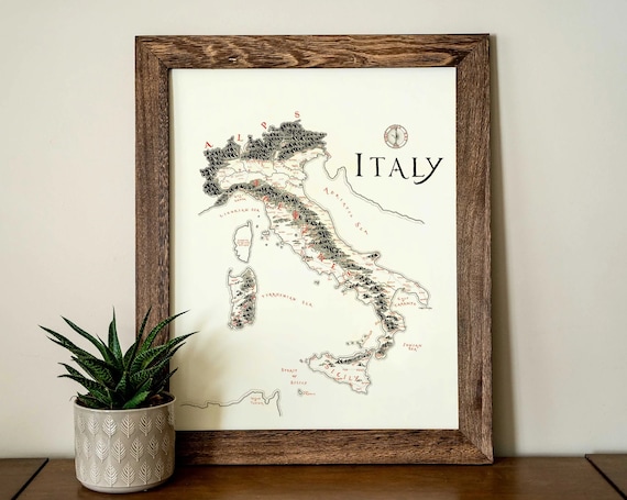 Italy Map Hand Drawn Fantasy Map for Home Decor - Etsy