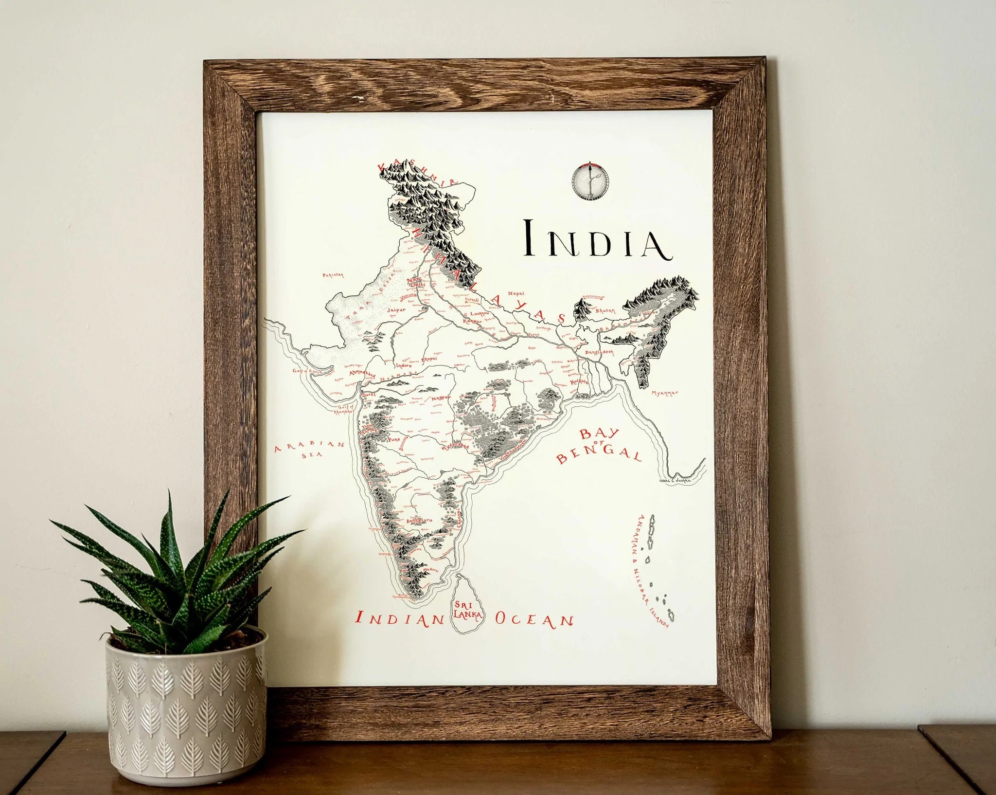 India Map Hand Drawn Fantasy Map for Home Decor - Etsy