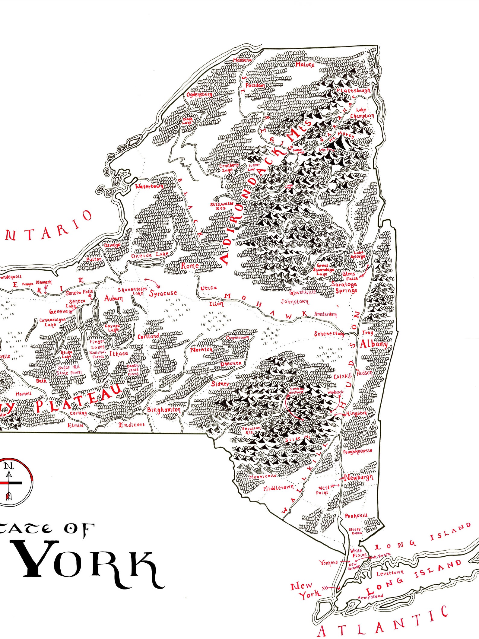 New York State Map Hand Drawn Fantasy Map for Home Decor | Etsy