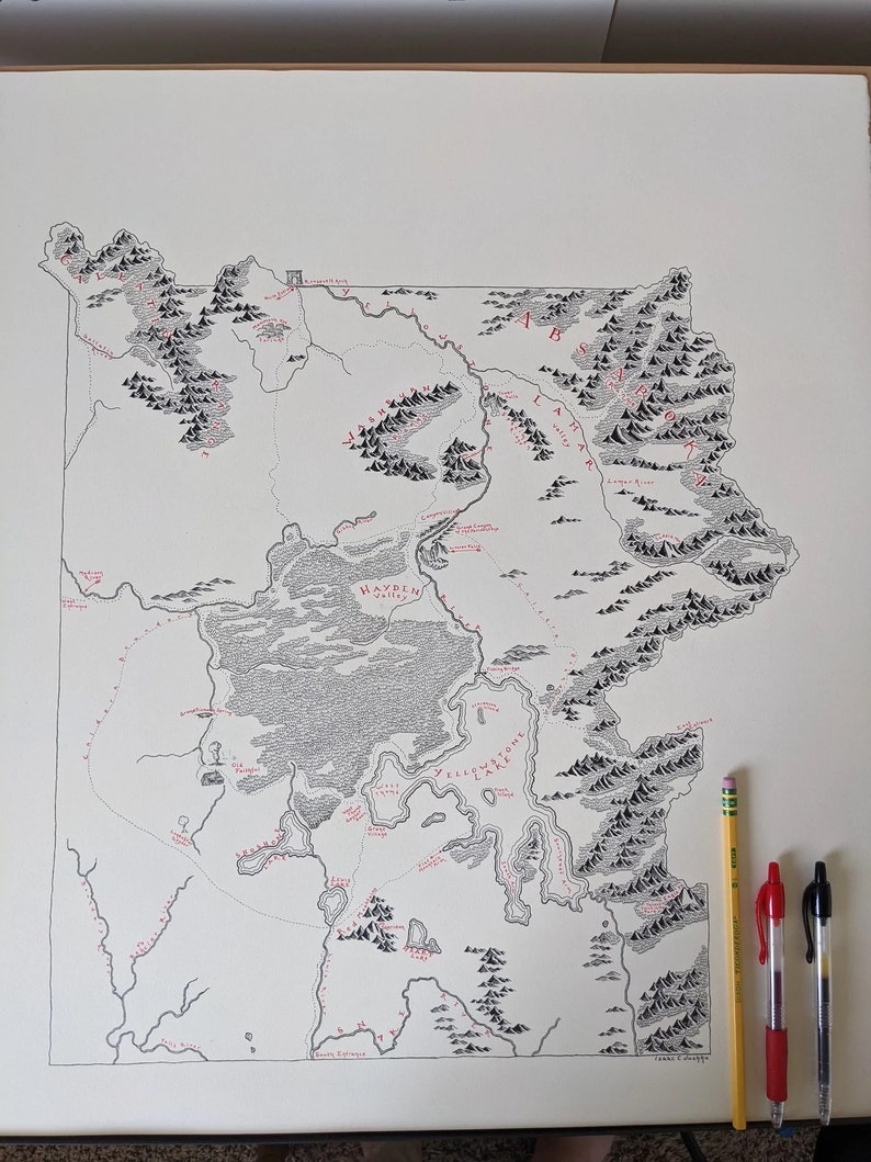 Yellowstone Map Hand Drawn Fantasy Map for Home Decor - Etsy