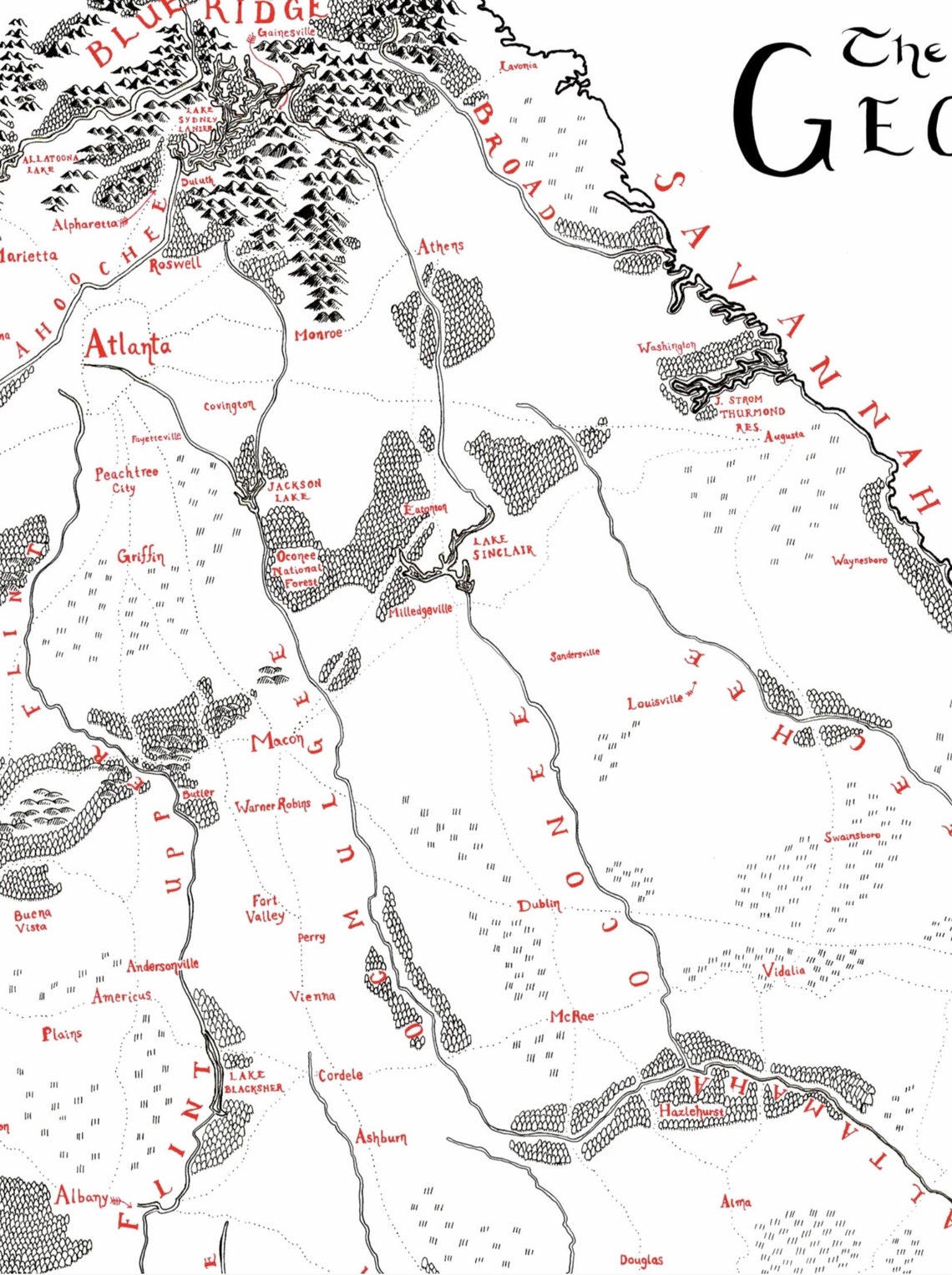 Georgia Map Hand Drawn Fantasy Map for Home Decor - Etsy