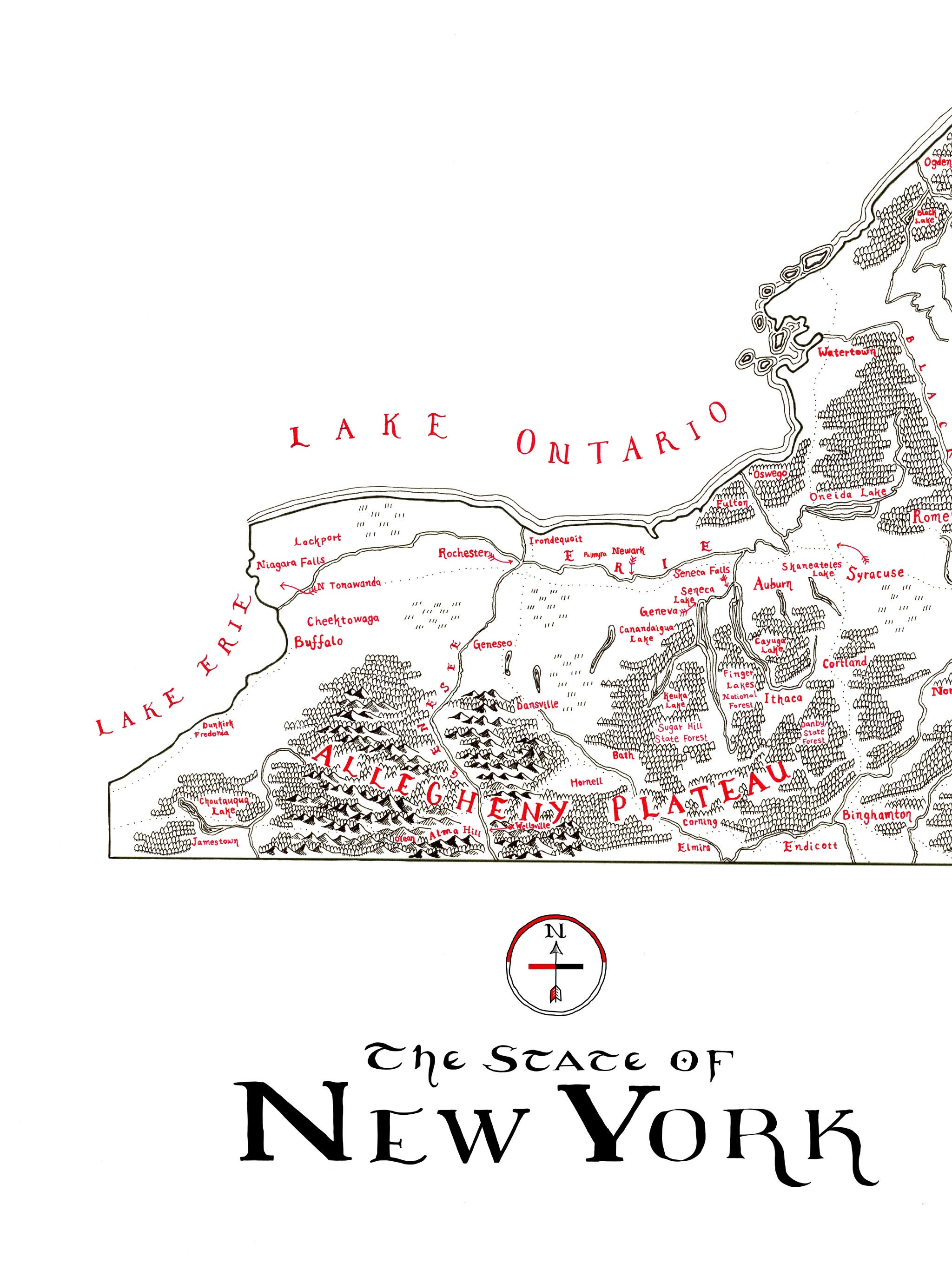 New York State Map Hand Drawn Fantasy Map for Home Decor - Etsy