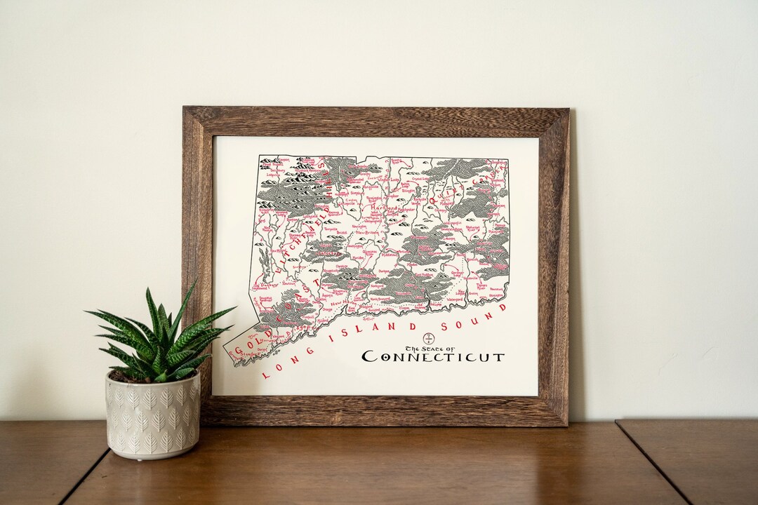 Connecticut Map Hand Drawn Fantasy Map for Home Decor - Etsy