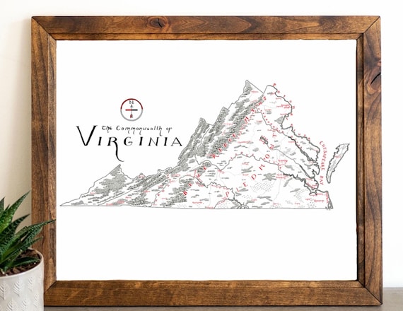 Virginia Map Hand Drawn Fantasy Map for Home Decor | Etsy