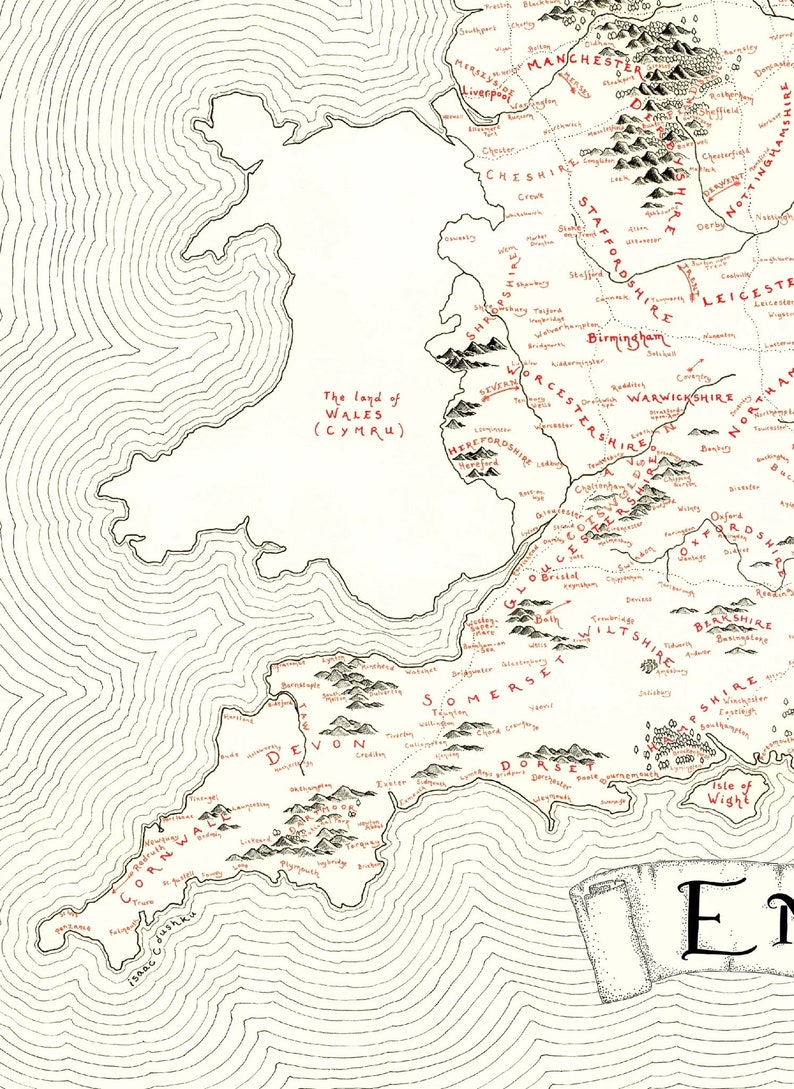 England Map Hand Drawn Fantasy Map for Home Decor - Etsy