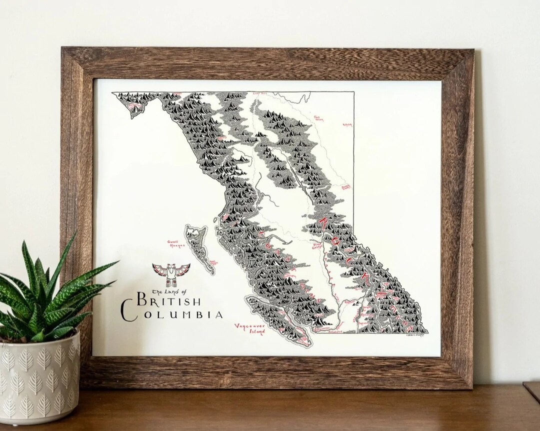 British Columbia Map Hand Drawn Fantasy Map for Home Decor - Etsy