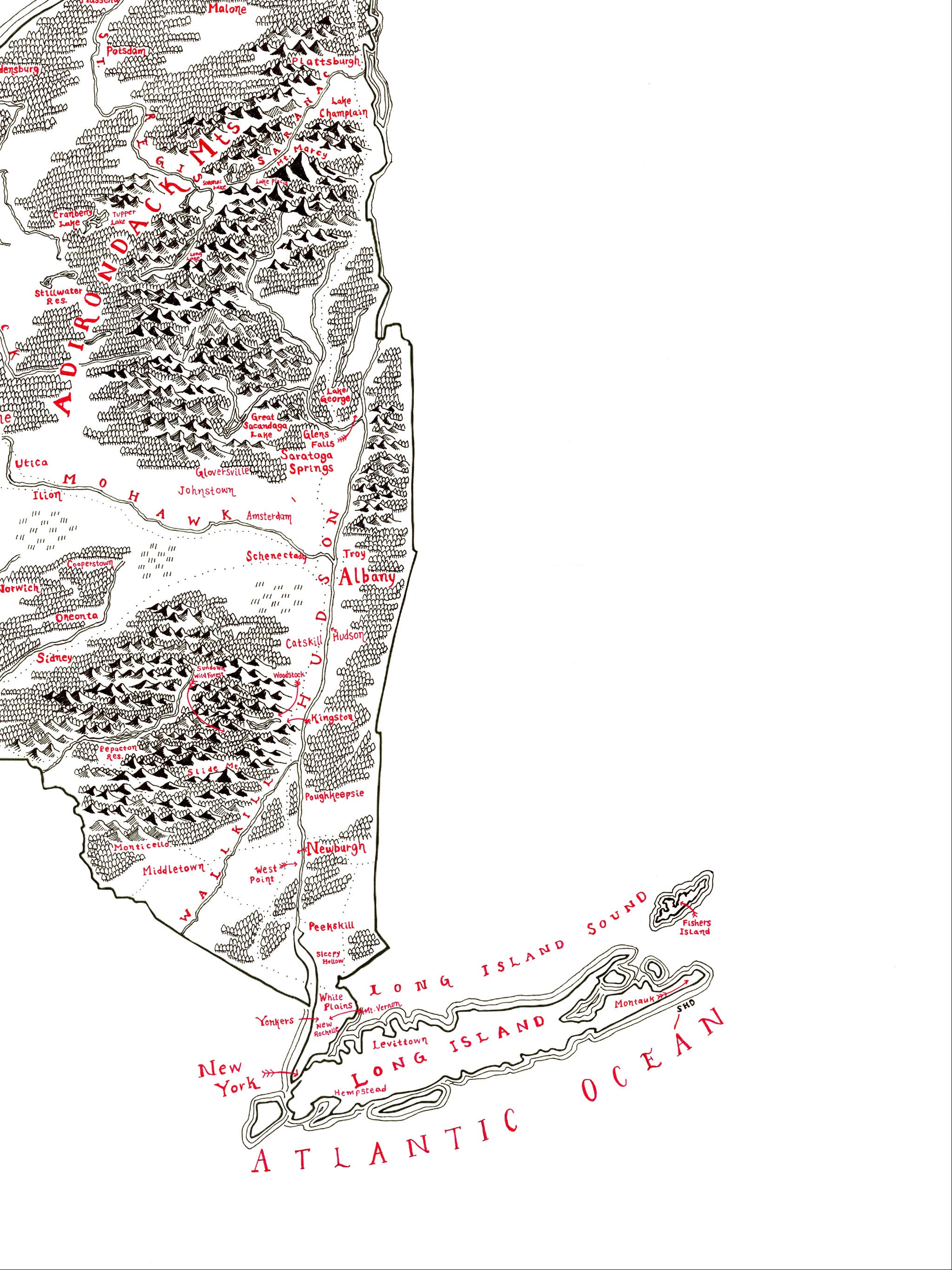 New York State Map Hand Drawn Fantasy Map for Home Decor - Etsy