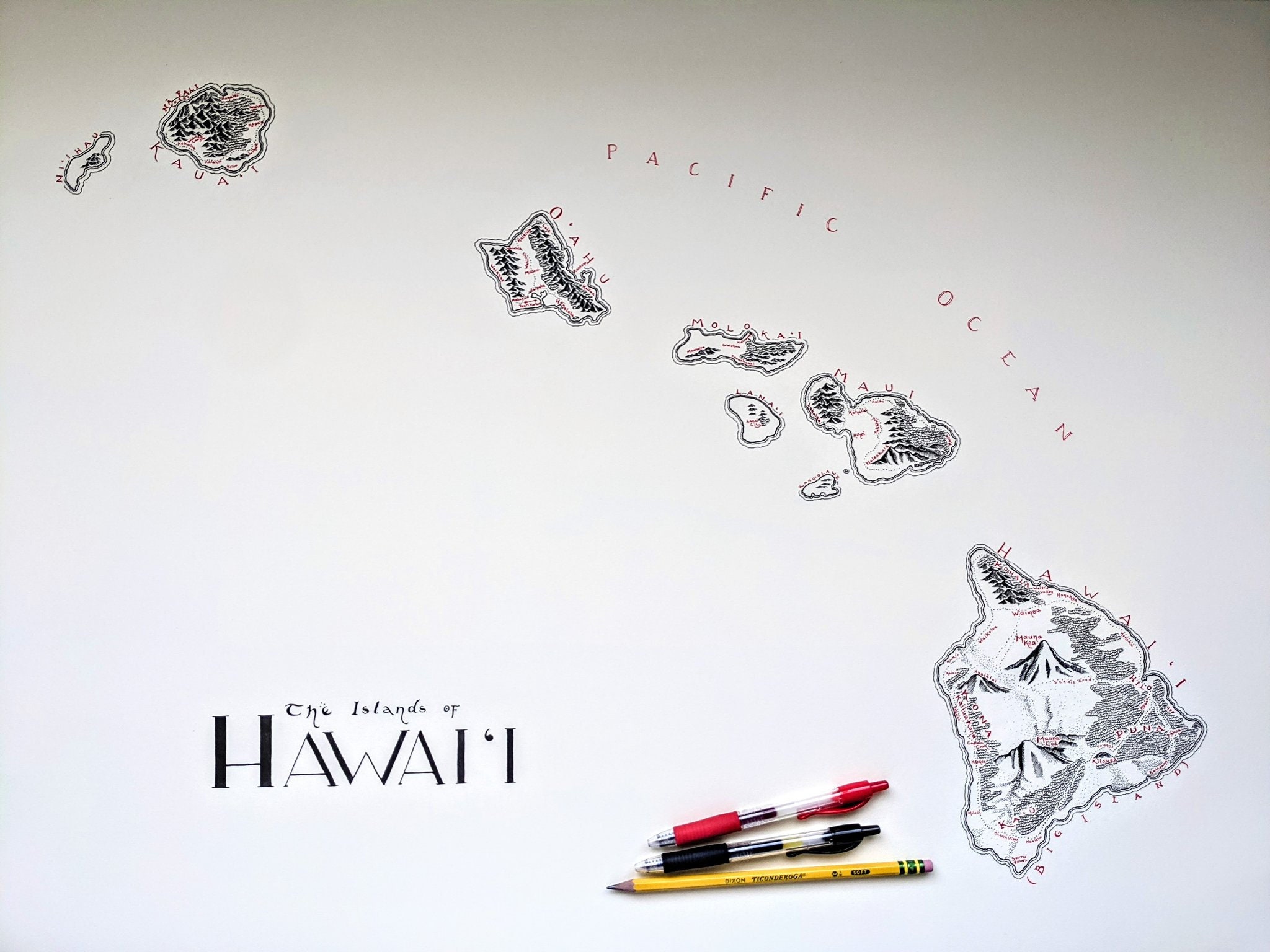 Hawaii Map Hand Drawn Fantasy Map for Home Decor | Etsy