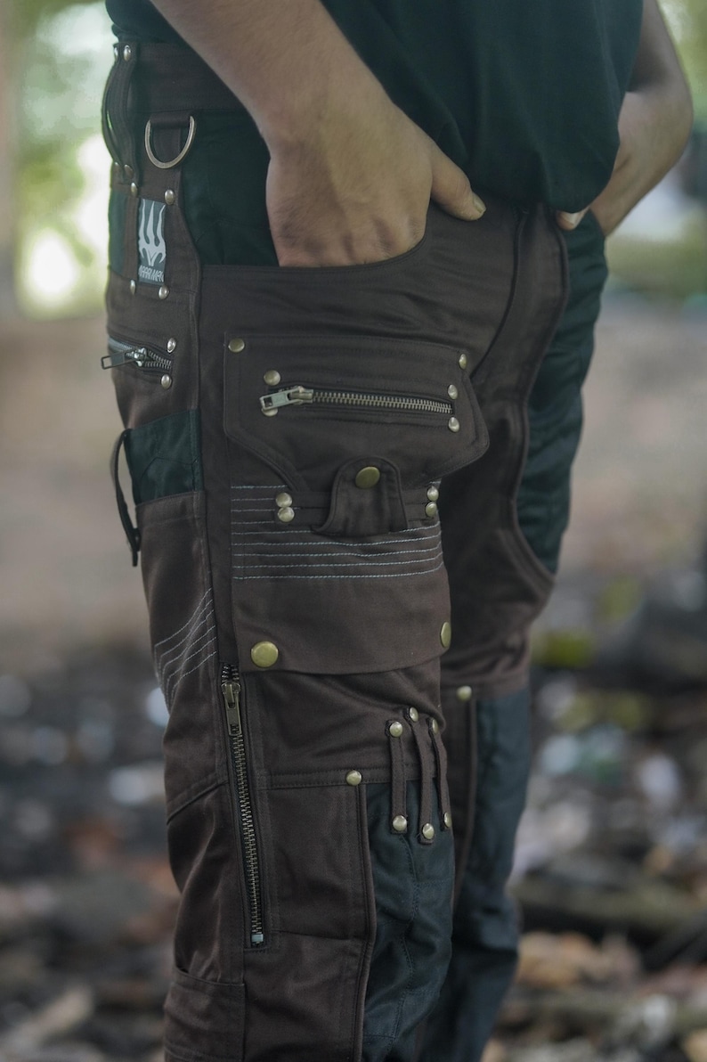 Men's Brown Twill Explorer Trousers: 14+ Pockets, YKK Zips - Etsy