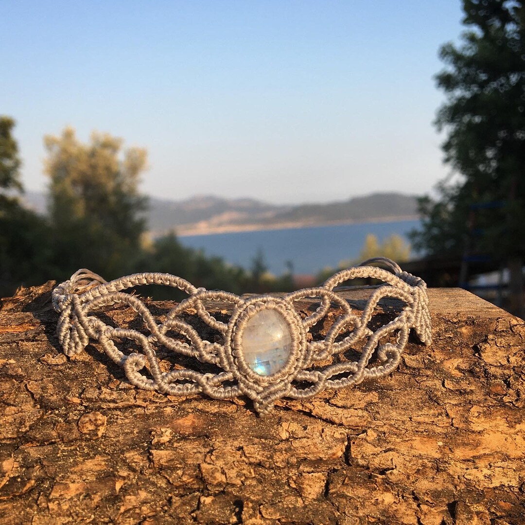 Handmade Macrame Moonstone Crown: Boho Bridal Headpiece - Etsy