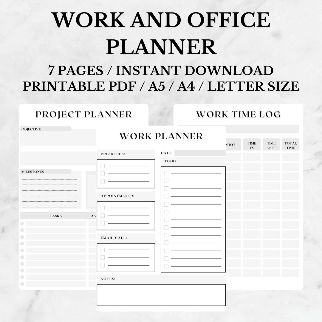 Work Planner Printable Work Schedule Office Organizer Pdf Office Prints ...