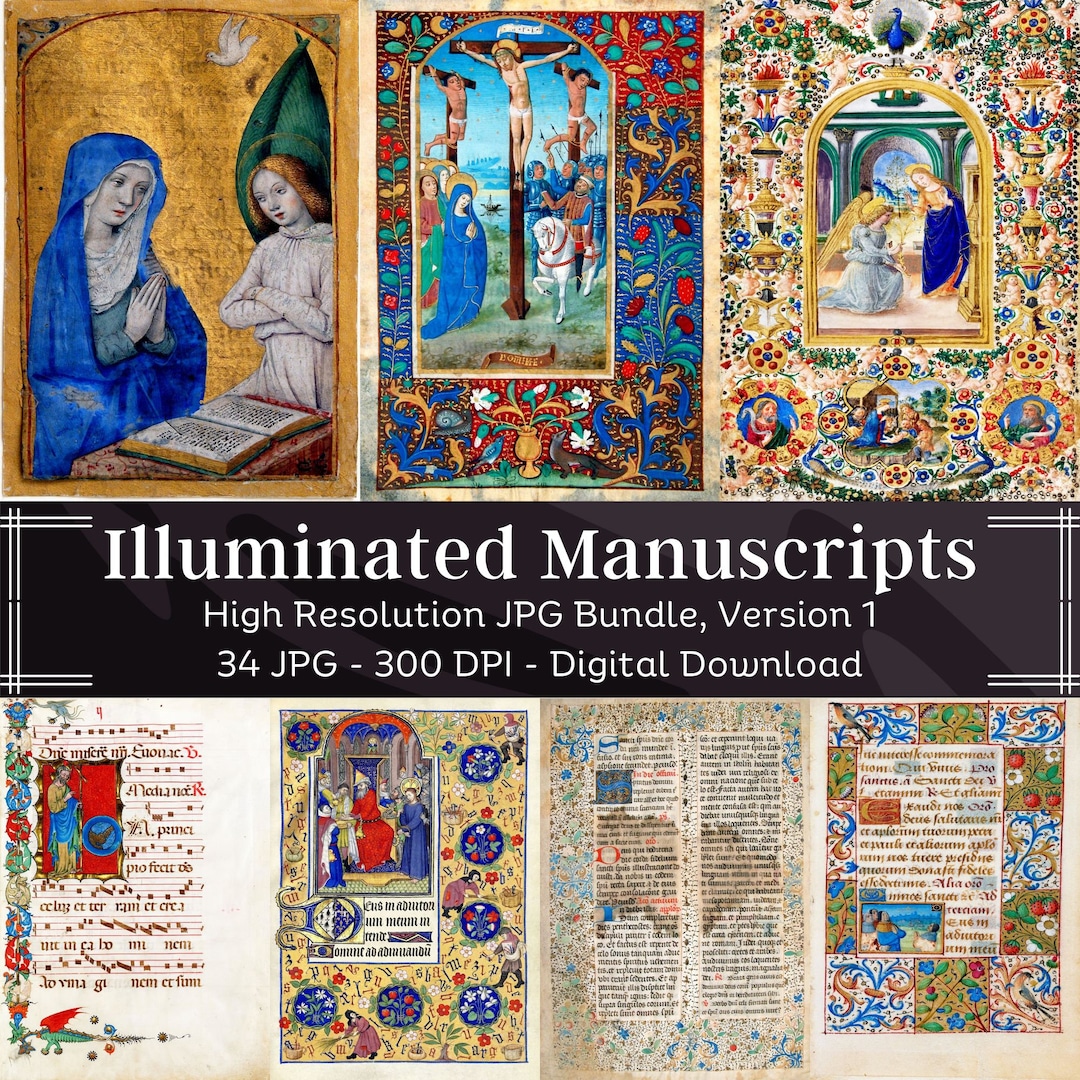 Illuminated Manuscripts Bundle | 34 Medieval Junk Journal Pages | HQ ...
