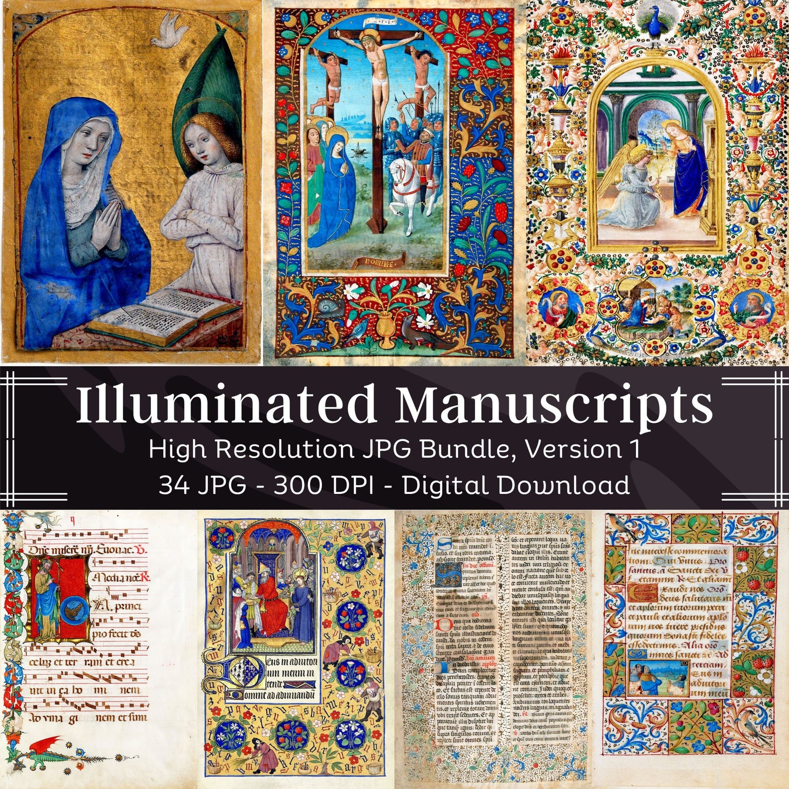 Illuminated Manuscripts Bundle | 34 Medieval Junk Journal Pages | HQ ...
