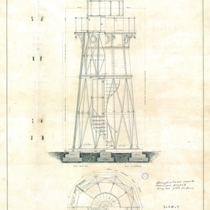 36 Vintage Lighthouse Blueprint Illustrations | Digital Architectural ...