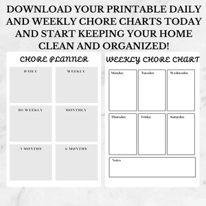 Chore Chart Printable Cleaning Schedule Daily Duties Checklist Cleaning ...